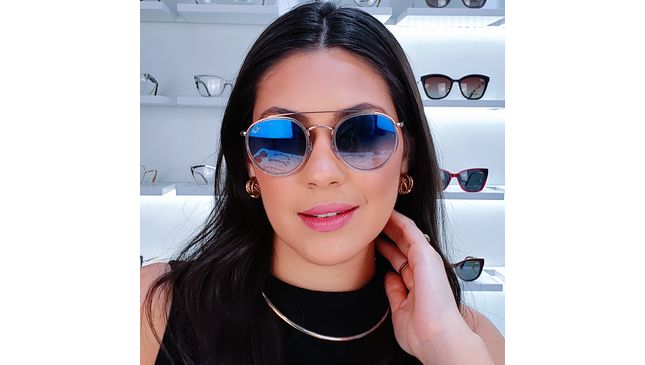 Ray Ban Round Double Bridge Rose com Azul - santograu